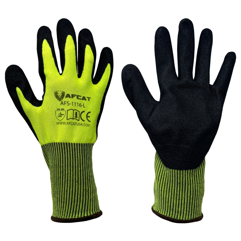 AFCAT 13 Gauge Hi-Vis Polyester Shell Nitrile Palm Gloves