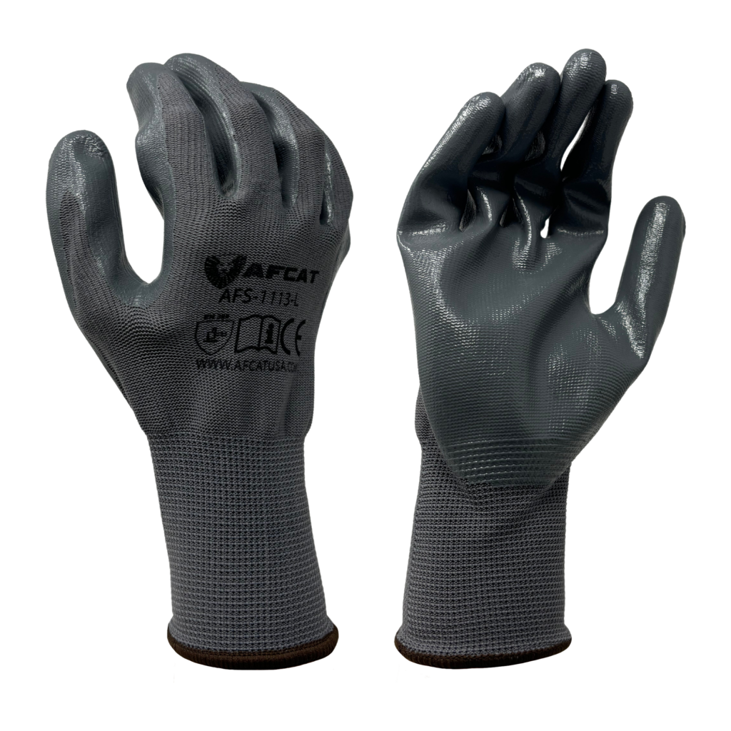 AFCAT 13 Gauge Polyester Knit Shell, Nitrile Coated Gloves